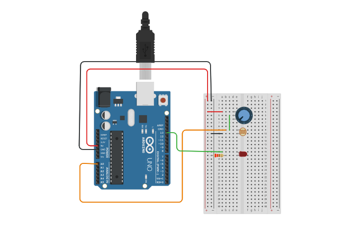 Circuit design Light Sensor + LED - Tinkercad