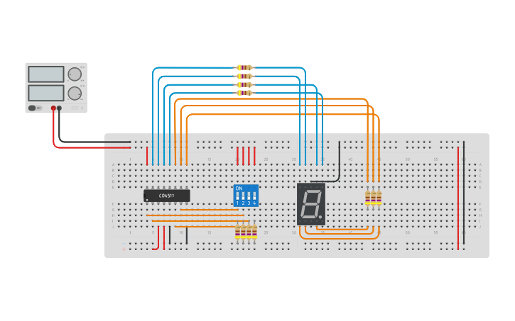Circuit design BCD to 7-segment - Tinkercad