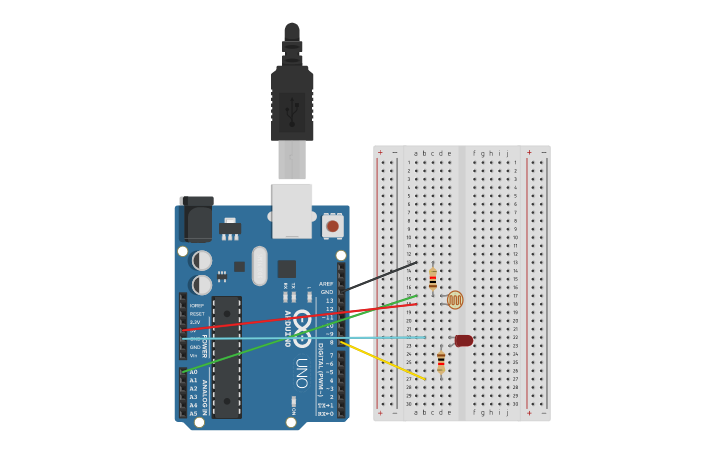 Circuit design Photoresistor_LED | Tinkercad