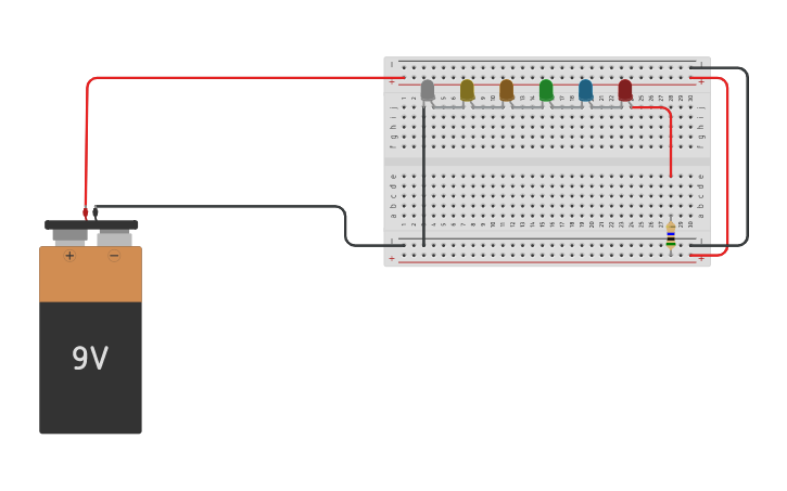Circuit design Circuito 7. 6 Leds | Tinkercad