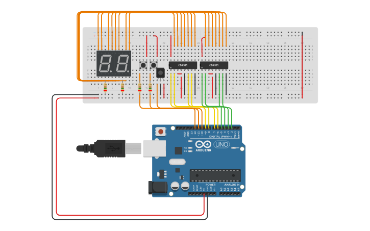Circuit design 2 Display a 7 segmenti | Tinkercad