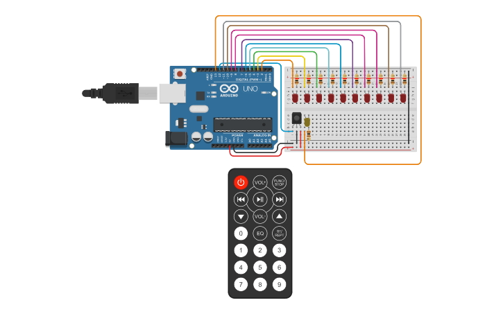 Circuit design IR Remote Toggles 10 LEDs modifié - Tinkercad
