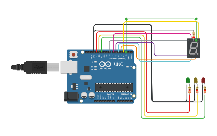 Circuit design Traffic Light With LED Display - Tinkercad