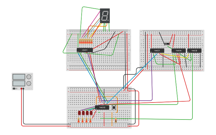 Circuit design LabCL3_ex3(74HC93_7segment) | Tinkercad