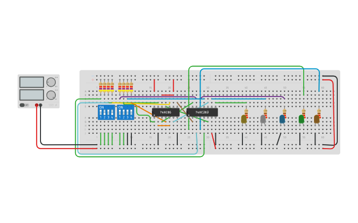 Circuit design PRACTICA 4 SUMADOR DE 4 BITS - Tinkercad Circuit design PRACTICA 4 SUMADOR DE 4 BITS - Tinkercad
