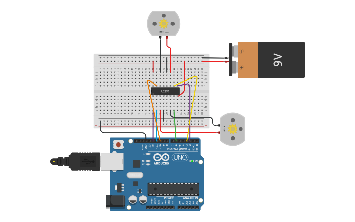 Circuit design DC Motor+L293D - Tinkercad