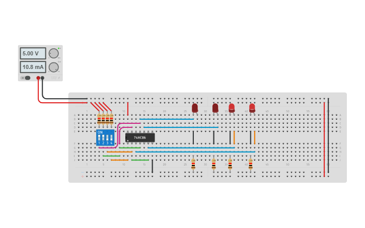 Circuit design Binary to Gray - Tinkercad