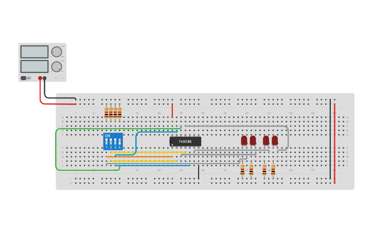 Circuit design binary to grey code - Tinkercad
