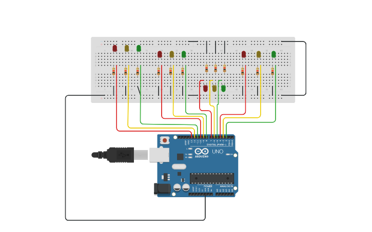 Circuit design 4-way signal - Tinkercad