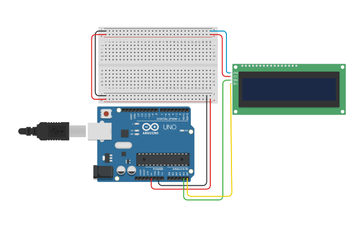 Circuit design Copy of Ejercicios LCD 16x2 i2C - Tinkercad