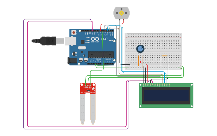 Circuit design Sistema de riego automático - Tinkercad