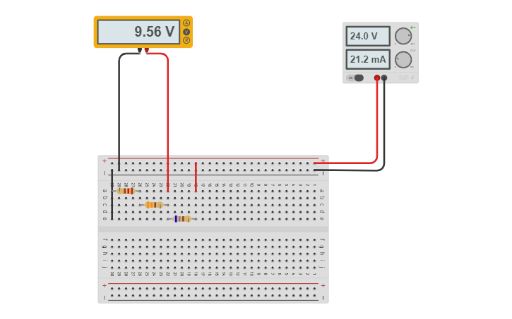 Circuit design Resistor Ladder 24v to 10v - Tinkercad
