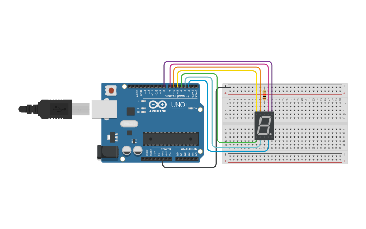 Circuit design Simple 7 segment display - Tinkercad