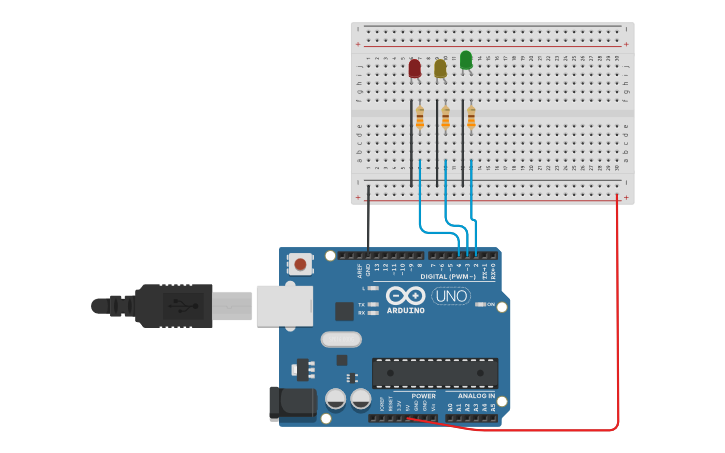 Circuit design Simple Traffic Light - Tinkercad