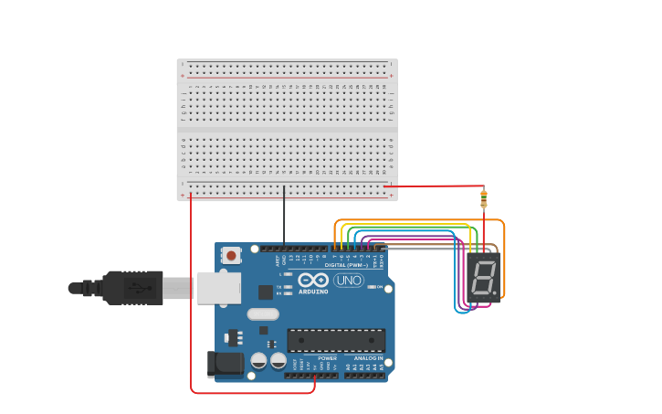 Circuit design Display de 7 segmentos | Tinkercad