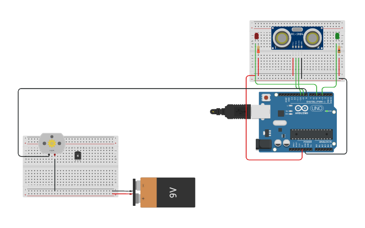 Circuit design ultrasonic - Tinkercad