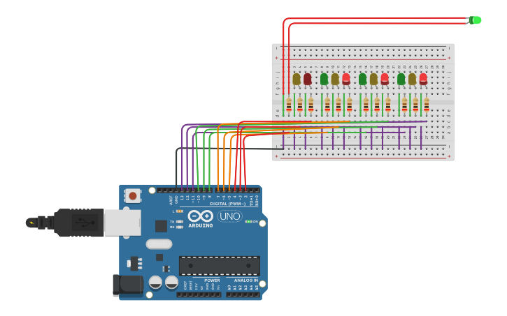 Circuit design Lampu Perempatan 12 LED | Tinkercad