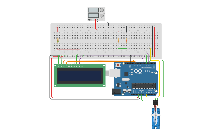Circuit design 9.4.2.Voltmeter + Ammeter + Servo | Tinkercad Circuit design 9.4.2.Voltmeter + Ammeter + Servo | Tinkercad