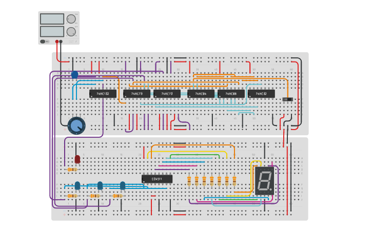 Circuit design Copy of Copy of Modulo 8 Down Counter | Tinkercad