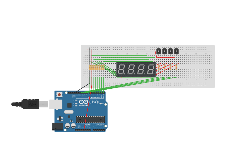 Circuit design 4_7-Segment-Anzeigen_Fkt | Tinkercad