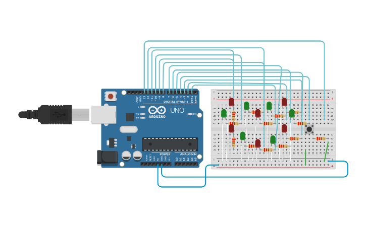 Circuit design Christmas Lights - Tinkercad