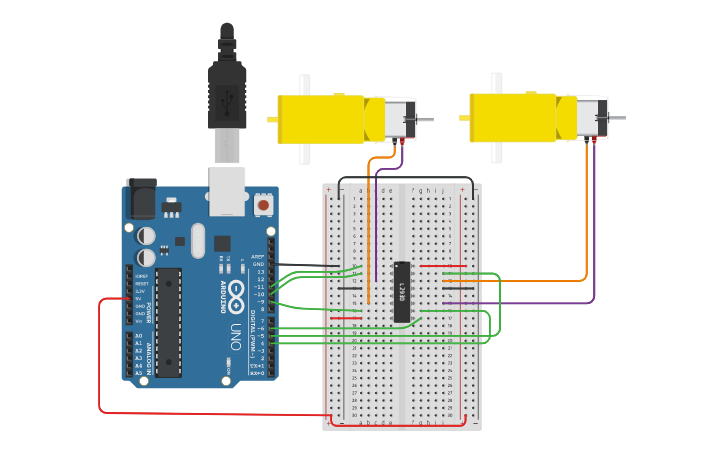 Circuit design Arduino и L293D, Двигатель постоянного тока | Tinkercad