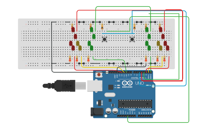 Circuit design Cross Junction Traffic Lights by Group 4 - Tinkercad