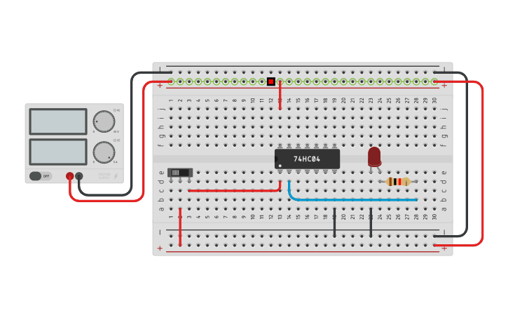 Circuit design 7404 NOT Gate - Tinkercad