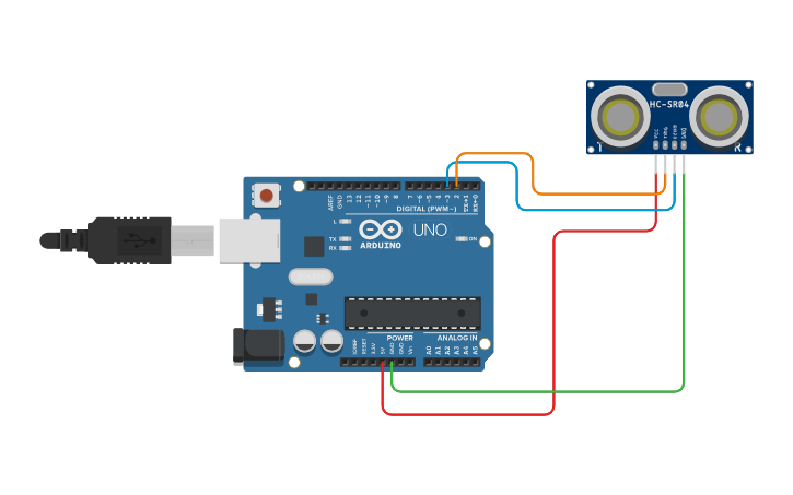 Circuit design Sensor HCRS04 - Tinkercad