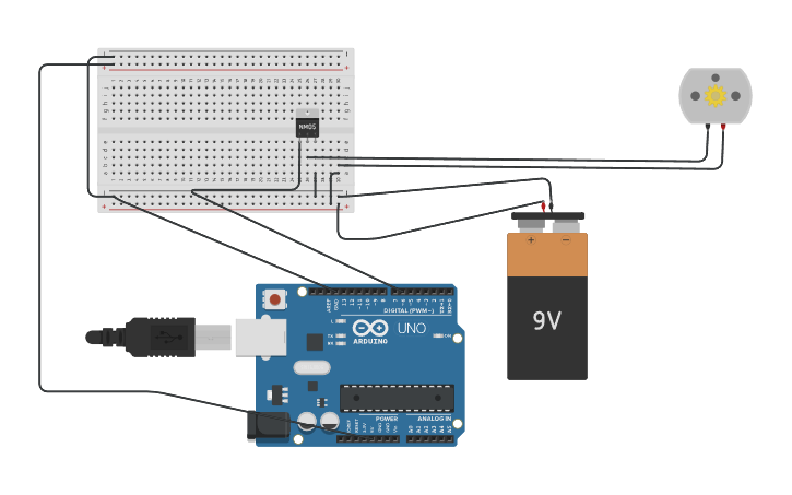 Circuit design DC-motor remote control - Tinkercad