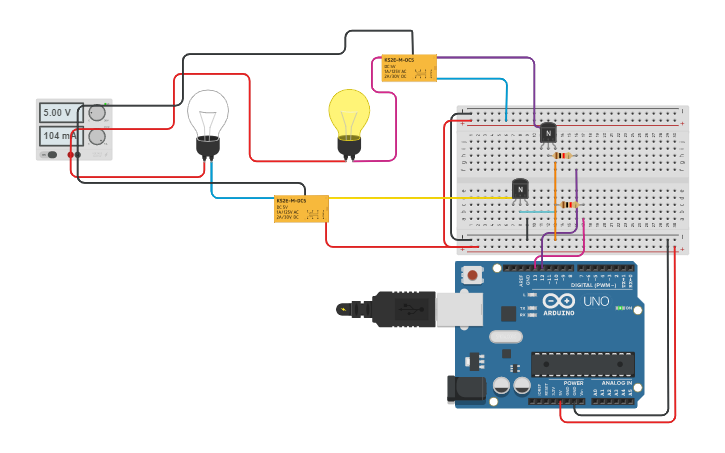 Circuit design Copy of Tarea Arduino rele | Tinkercad