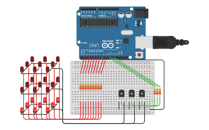 Circuit design cube leds 3x3x3 - Tinkercad