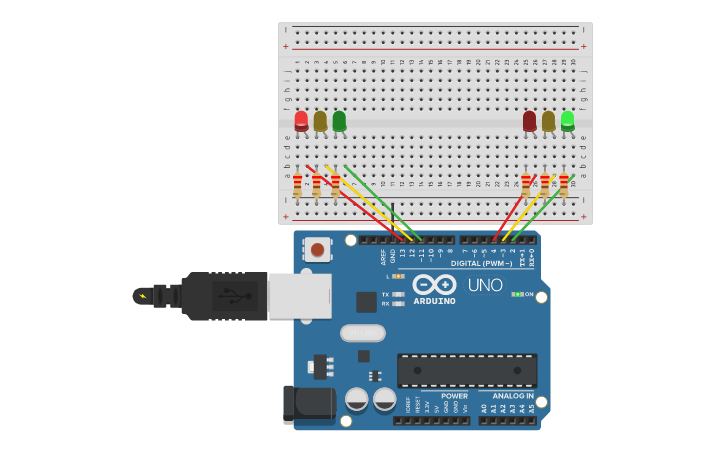 Circuit Design Светофор без кнопки Tinkercad