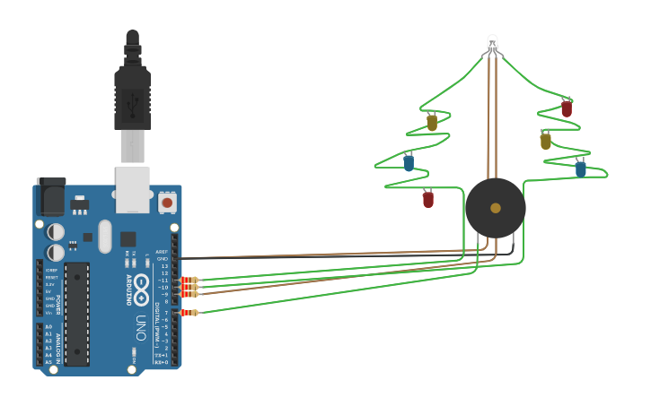 Circuit design árbol de navidad, Luz RGB - Tinkercad