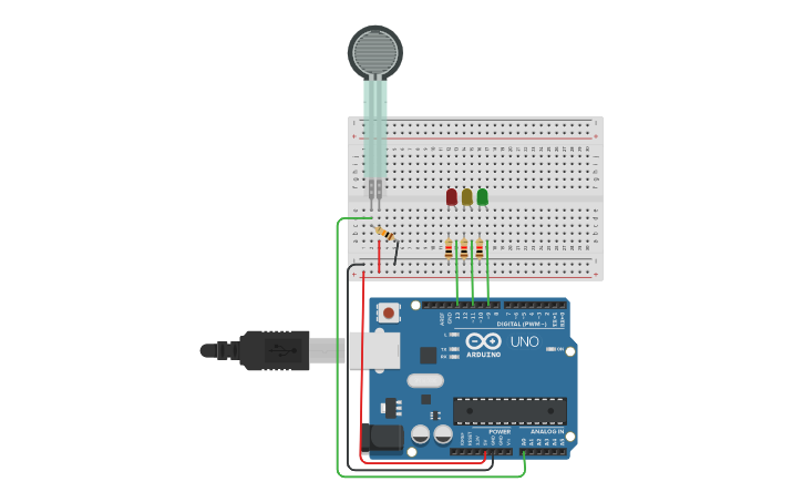 Circuit design Force Sensor using leds - Tinkercad