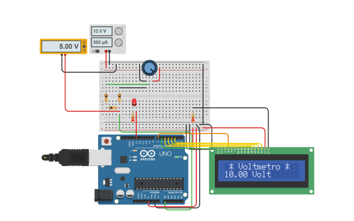Circuit design Voltmetro con partitore - Tinkercad