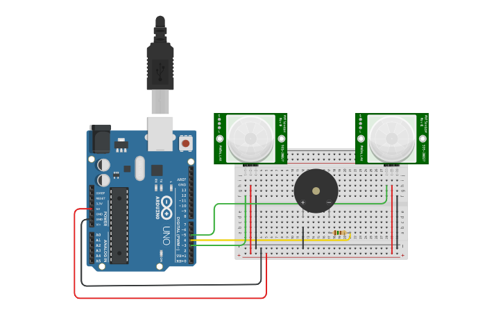 Circuit design Sound_Piezo_PIR_sensor - Tinkercad