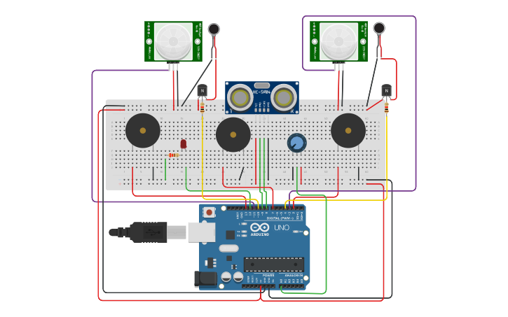 Circuit design Ultrasonic blind walking stick - Tinkercad