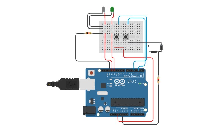 Circuit design Two Switch Two LED - Tinkercad
