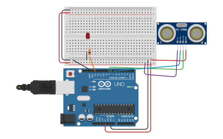 Circuit design sensor ultrasonido - Tinkercad
