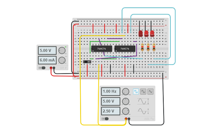 Circuit design johnson counter final - Tinkercad