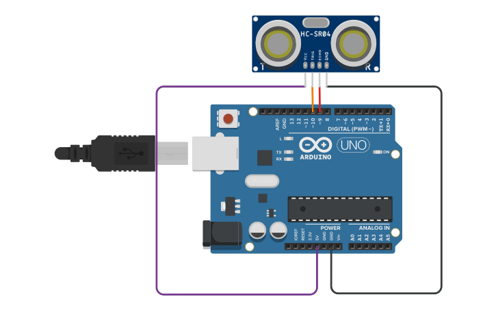 Circuit design Sumo bot Arduino lab 1 level 1Distance Sensor - Tinkercad
