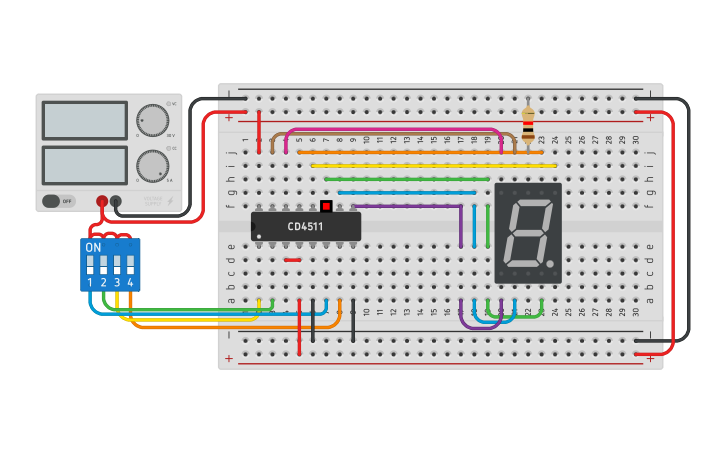 Circuit design BCD 7 segment - Tinkercad