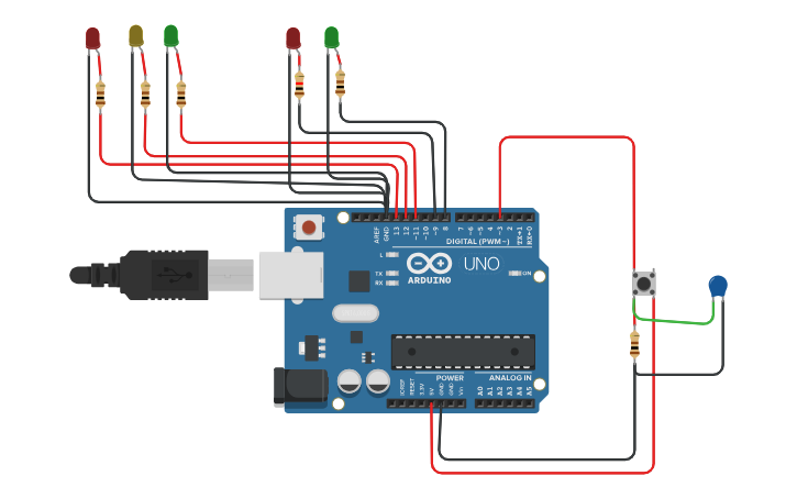 Circuit design Semáforo Pedestre - Tinkercad