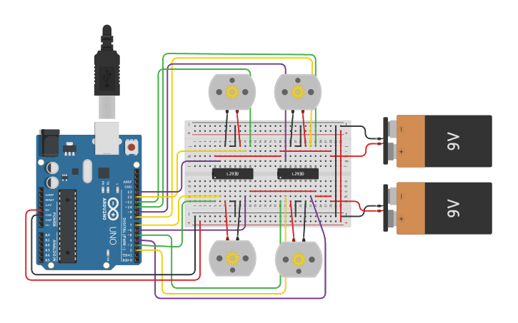 Circuit design Ws2.4-(DC Motor and H-bridge Motor Driver) - Tinkercad