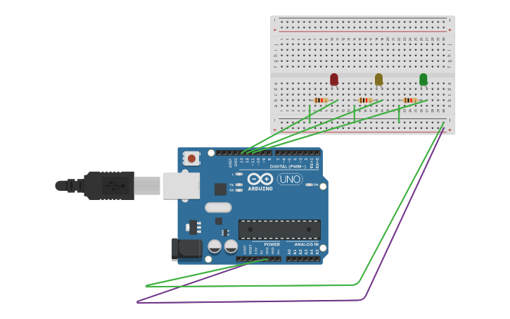 Circuit design circuit 3 leds | Tinkercad