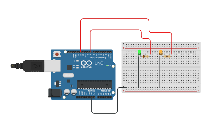 Circuit design Simultaneously blinking led light - Tinkercad