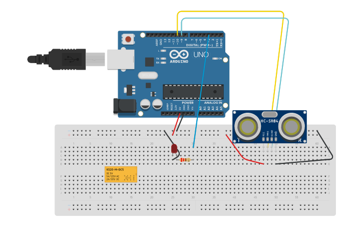 Circuit design Copy of SENSOR ULTRASONIDO PARA ENCENDER UN LED | Tinkercad Circuit design Copy of SENSOR ULTRASONIDO PARA ENCENDER UN LED | Tinkercad