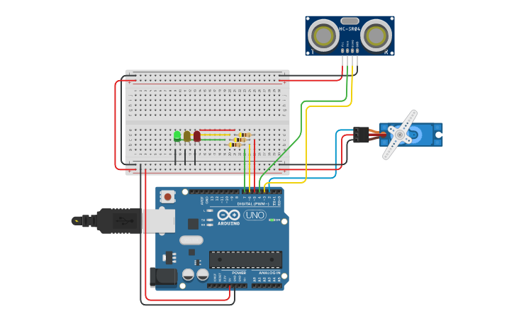 Circuit Design Arduino Servo And Distance Sensor Tinkercad