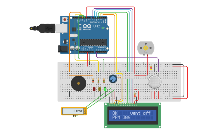 Circuit design Alarma de gas con Arduino y LCD - Tinkercad